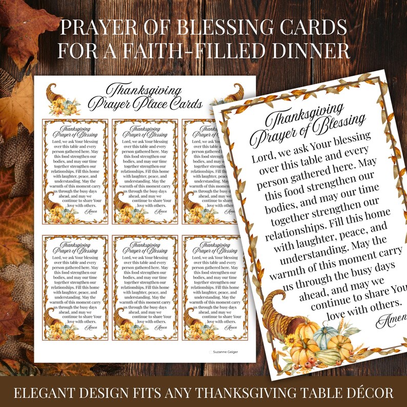 Thanksgiving Prayer Cards, Thanksgiving Prayer of Blessing Table Place ...