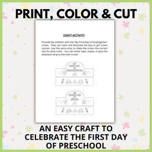 First Day of Kindergarten Crown Craft Activity Printable, English ...