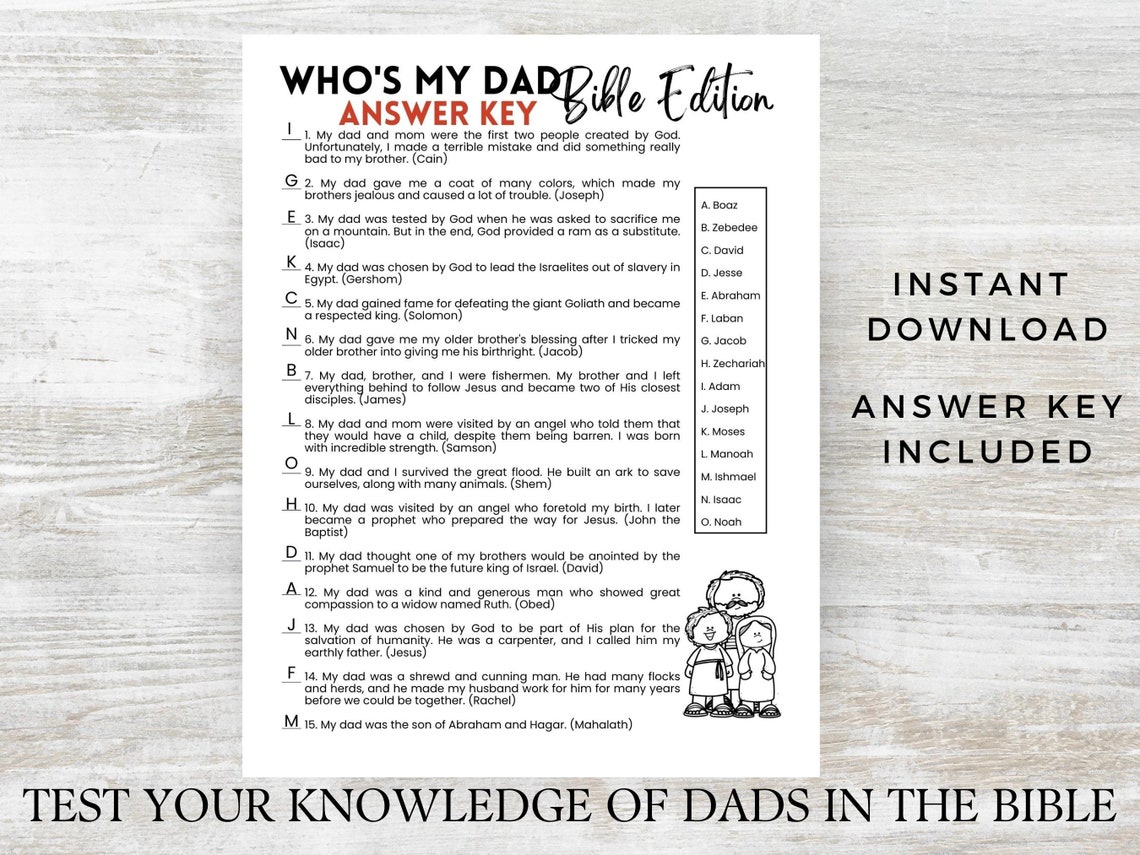 Fathers Day Fathers of the Bible Printable Trivia Game for Church and ...