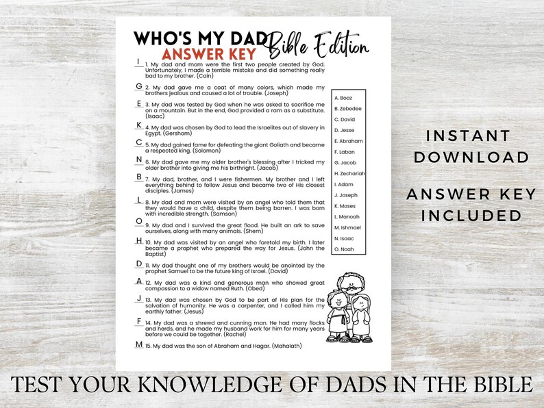 Fathers Day Fathers of the Bible Printable Trivia Game for Church and ...