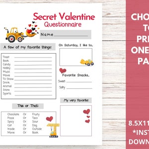 Secret Valentine Questionnaire, Construction Secret Valentine Printable ...