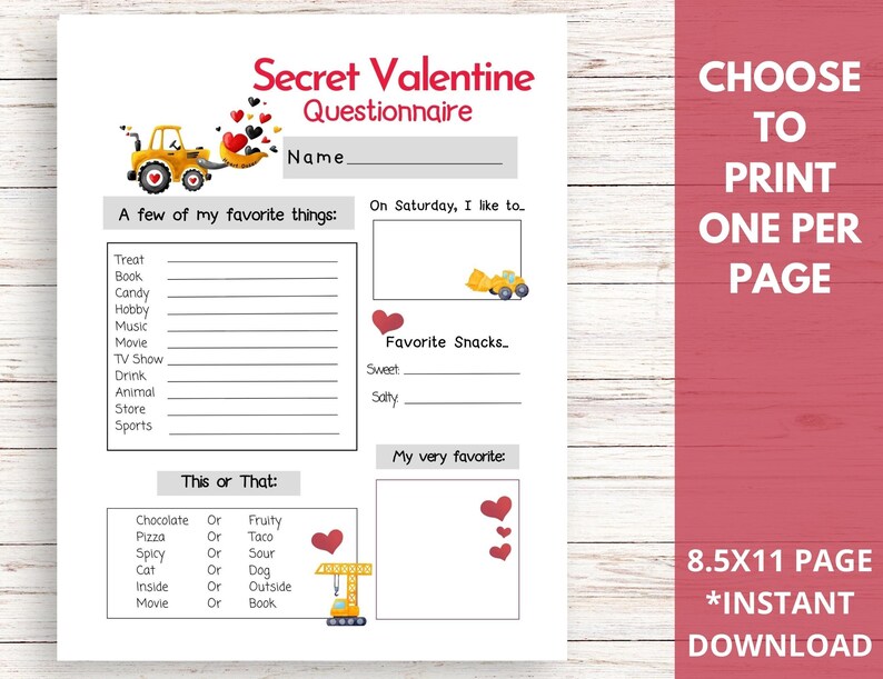 Secret Valentine Questionnaire, Construction Secret Valentine Printable ...