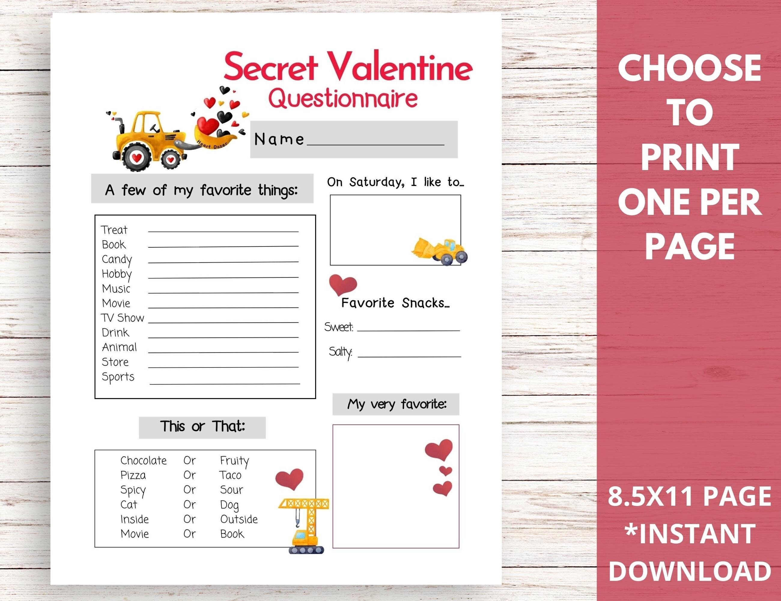 Secret Valentine Questionnaire, Construction Secret Valentine Printable ...