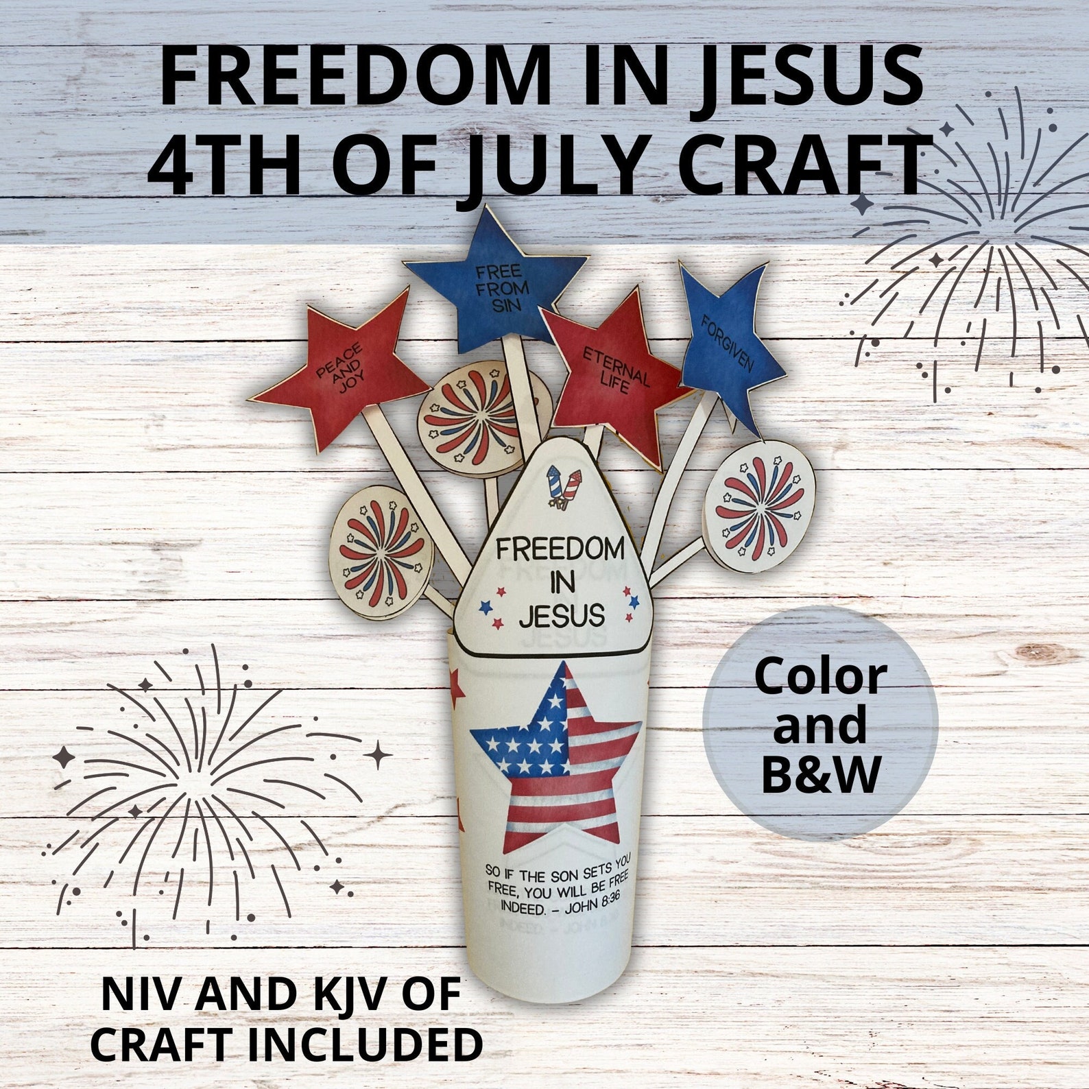 4th of July Sunday School Bible Craft, Freedom in Jesus Bible Printable ...