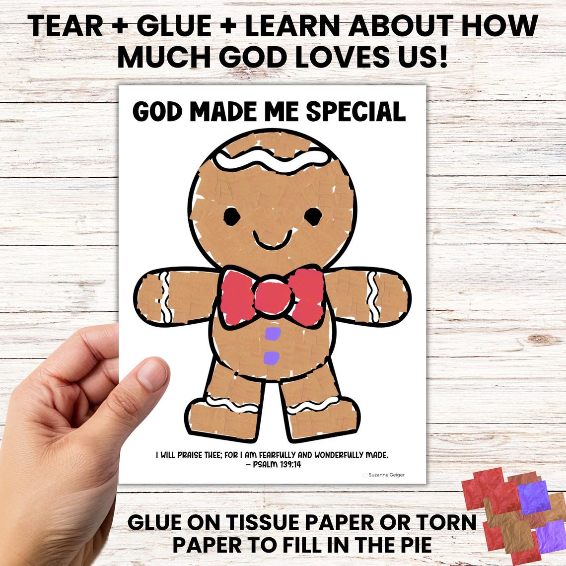 Christmas Gingerbread God Made Me Special Torn Paper Bible Craft, Psalm ...