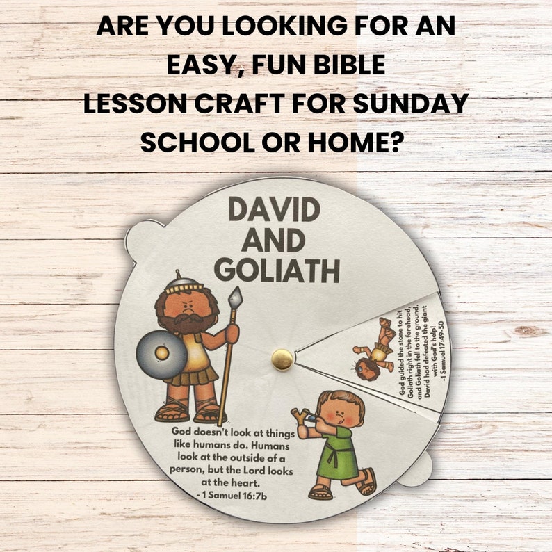 David and Goliath Bible Spinner Wheel Sunday School Craft Printable ...