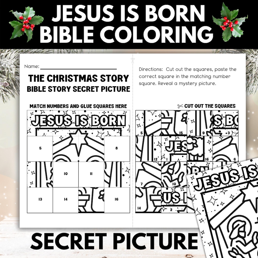 Birth of Jesus Bible Coloring Craft Secret Picture Activity, Christmas ...
