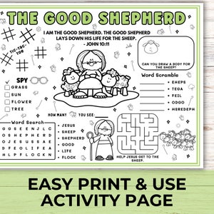 Good Shepherd Bible Activity Coloring Placemat, Sunday School Activity ...