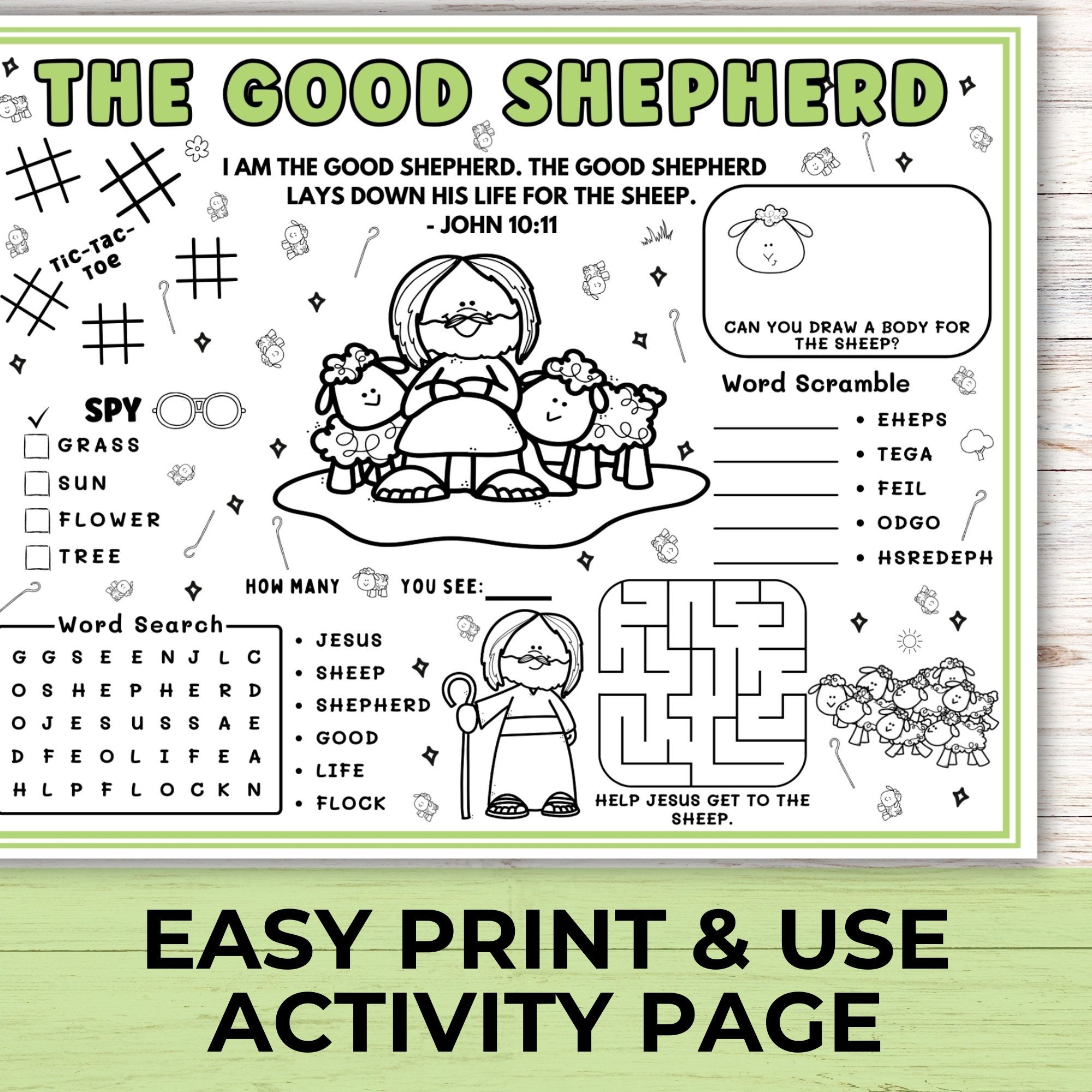 Good Shepherd Bible Activity Coloring Placemat, Sunday School Activity ...