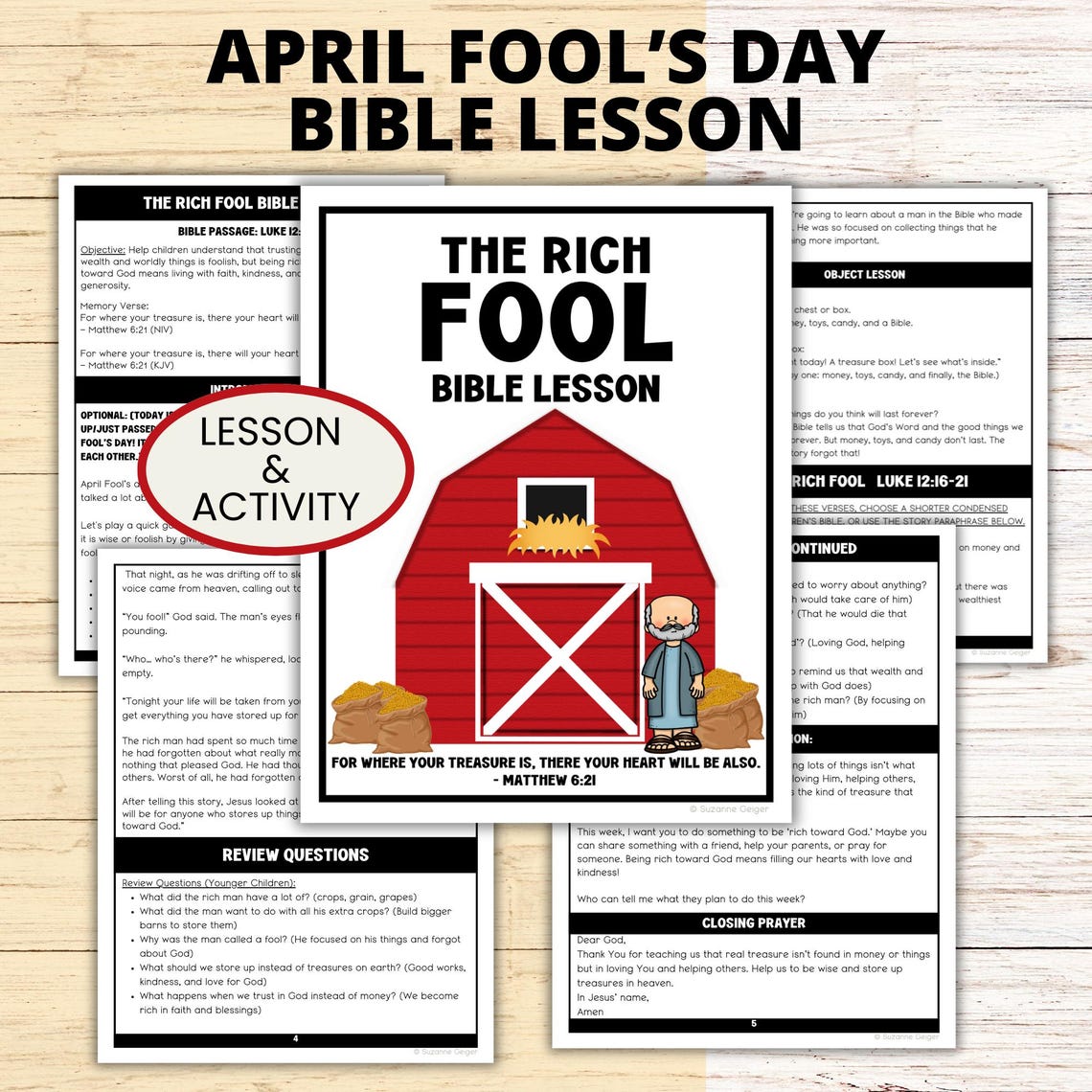Parable of the Rich Fool Bible Lesson Craft Activity for Kids, April ...
