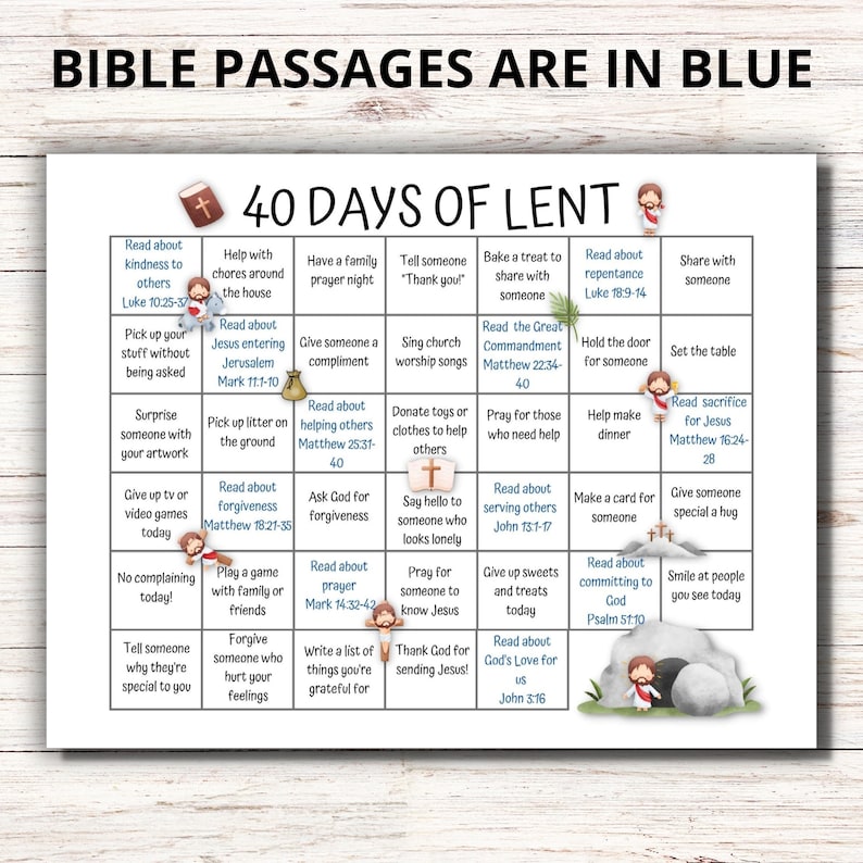 Kids 40 Days Lenten Calendar 2026, Lent Activity Calendar for Kids, Ash ...