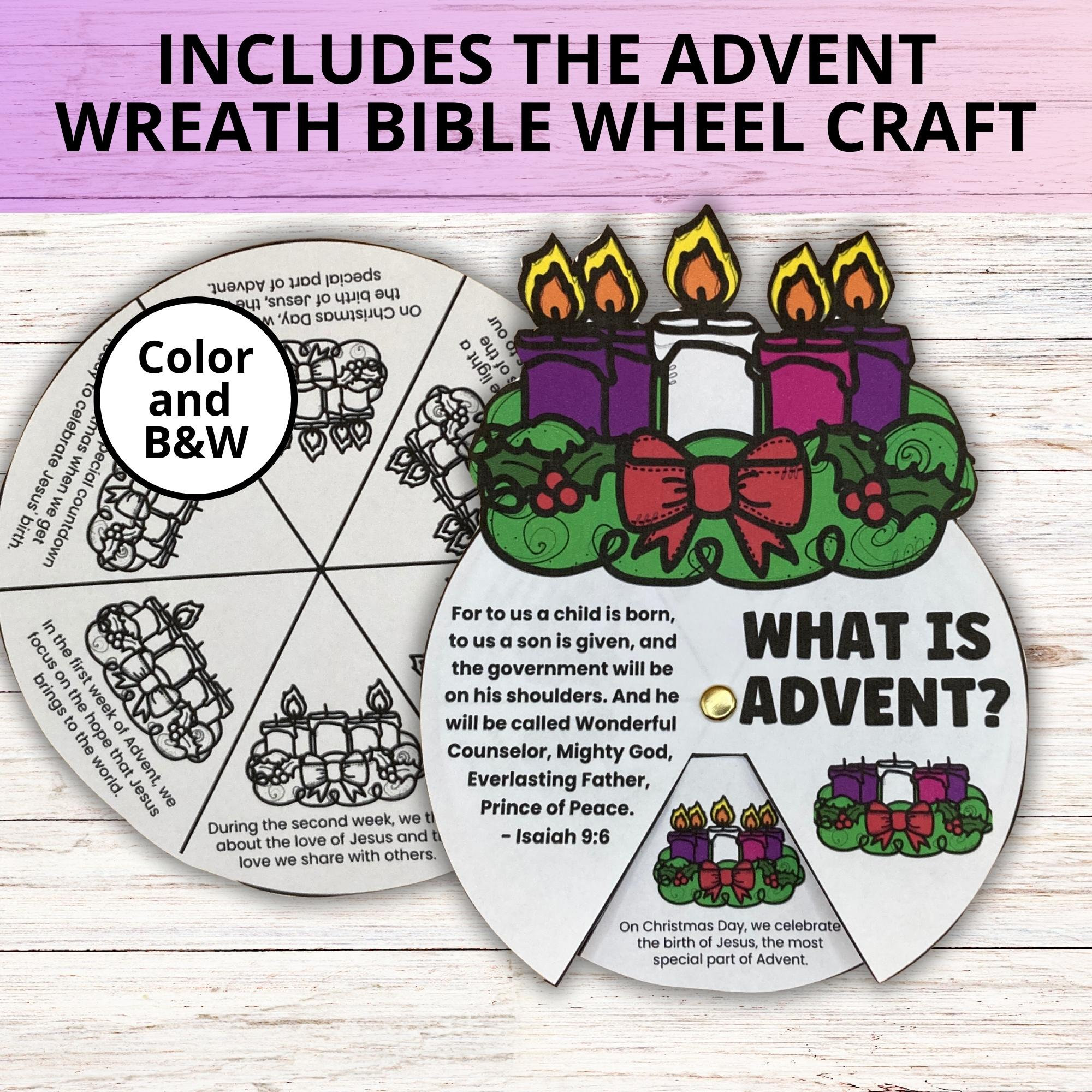 Advent Wreath Bible Lesson and Advent Coloring Bible Wheel Christmas ...