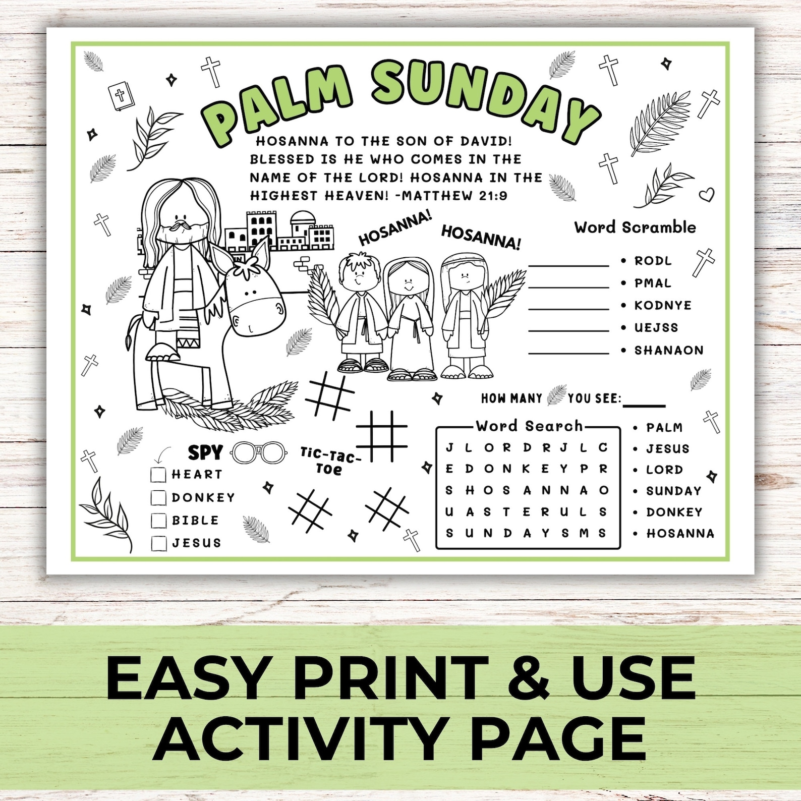 Palm Sunday Bible Activity Coloring Placemat, Palm Sunday School Game ...