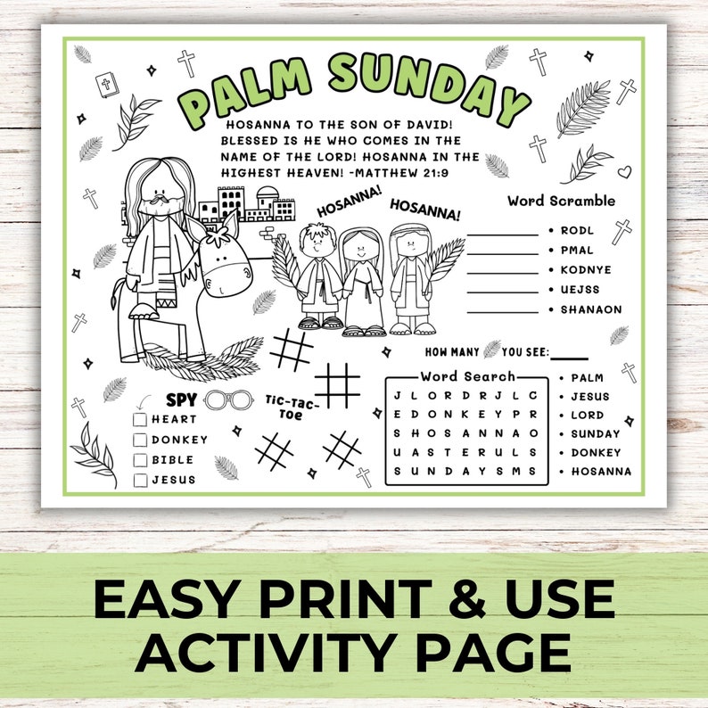 Palm Sunday Bible Activity Coloring Placemat, Palm Sunday School Game ...