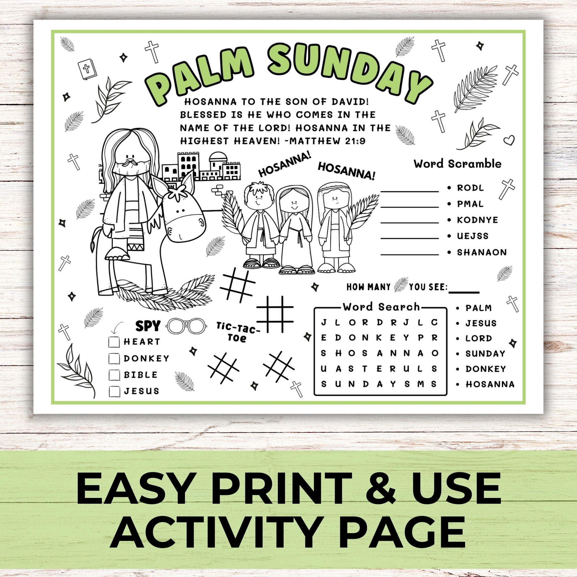 Palm Sunday Bible Activity Coloring Placemat, Palm Sunday School Game ...
