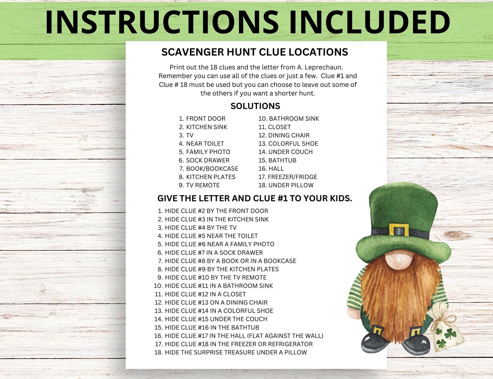 St. Patrick's Day Indoor Scavenger Hunt, St. Patricks Day Treasure Hunt ...