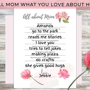 All About Mom Printable Gift for Mother's Day Mother's Day ...