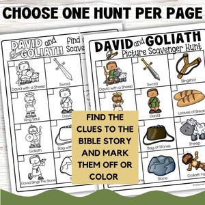 David and Goliath Bible Lesson Scavenger Hunt Activity Prek, Sunday ...