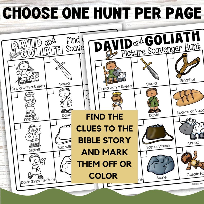 David and Goliath Bible Lesson Scavenger Hunt Activity Prek, Sunday ...