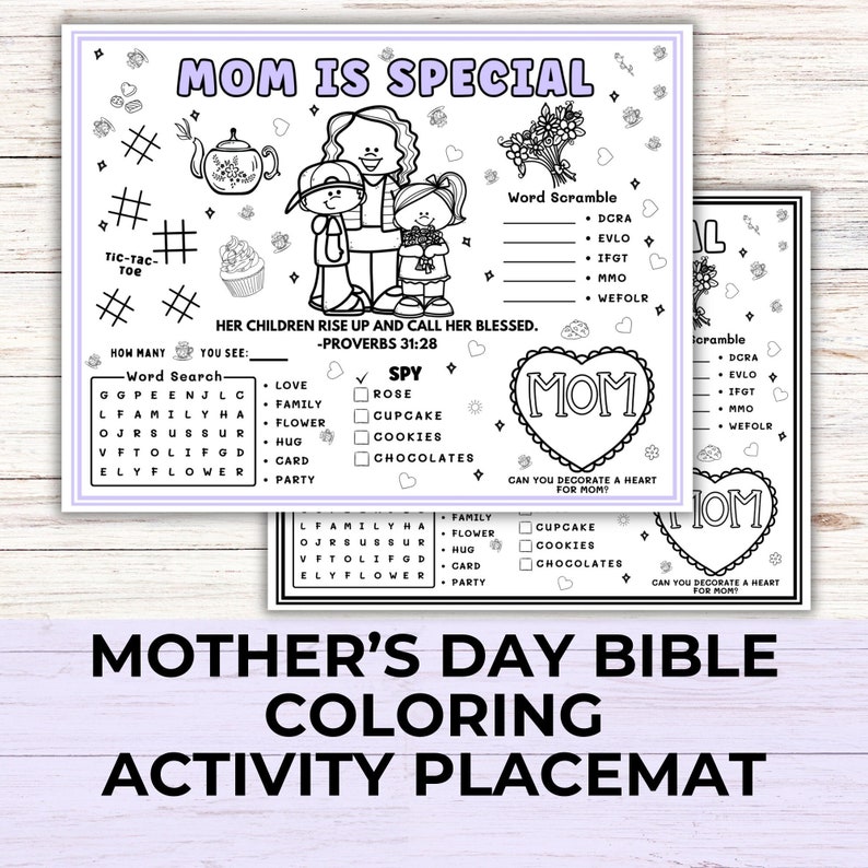 Mothers Day Bible Activity Coloring Placemat, Mothers Day Church Games ...