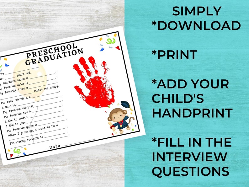 Last Day of Preschool Graduation Keepsake Handprint Art, Handprint ...