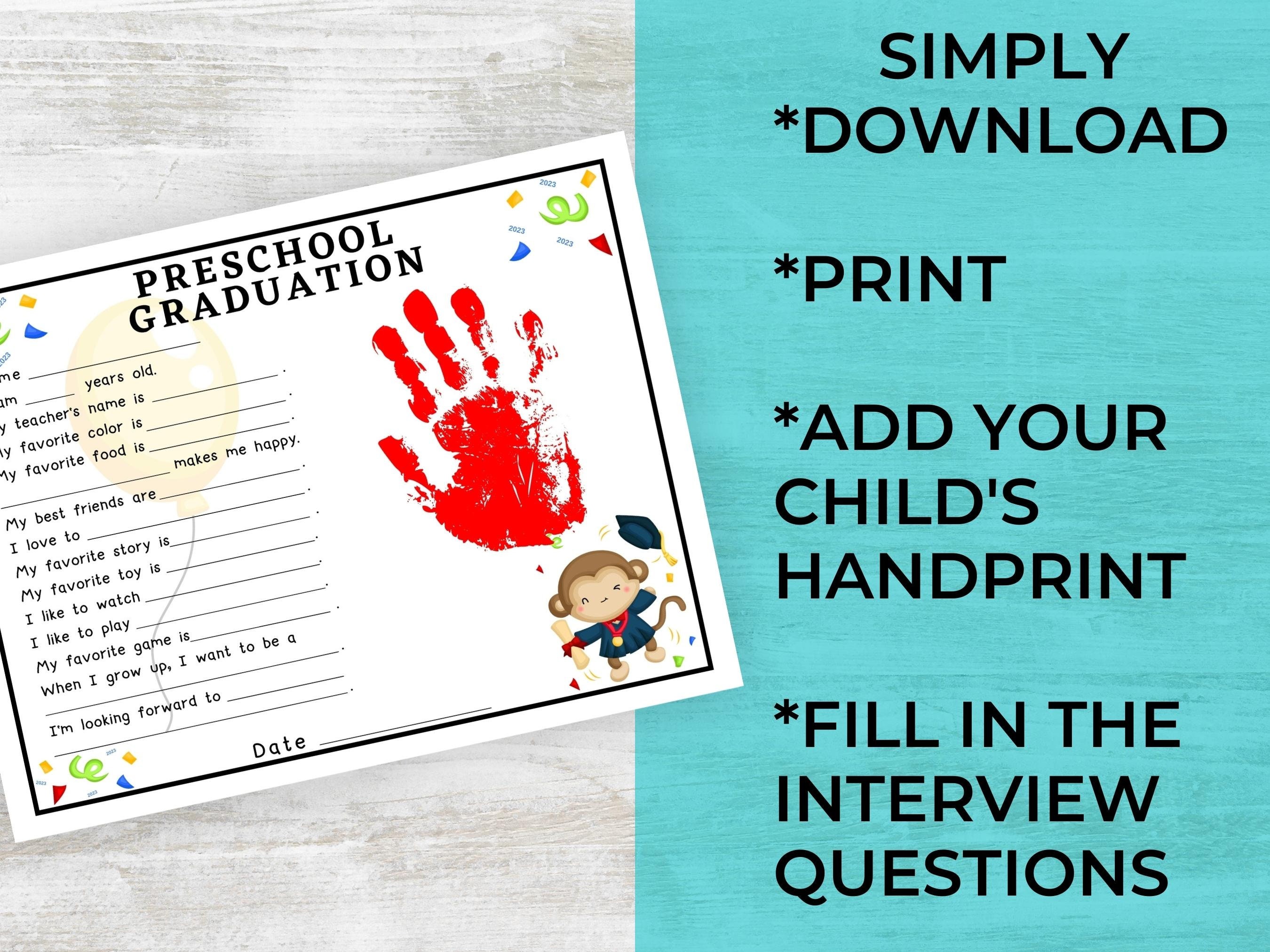 Last Day of Preschool Graduation Keepsake Handprint Art, Handprint ...