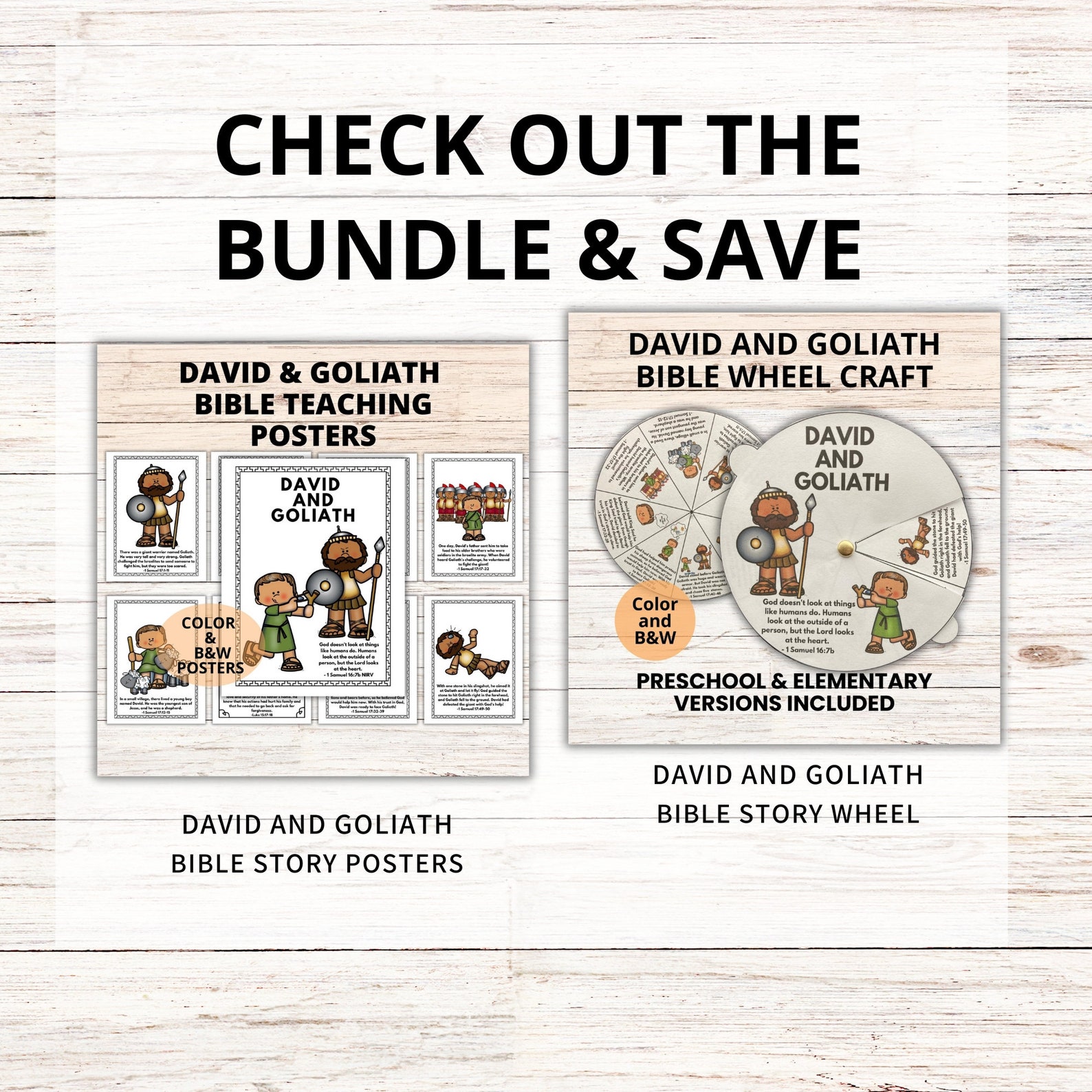 David and Goliath Bible Lesson Teaching Posters and Coloring, Sunday ...