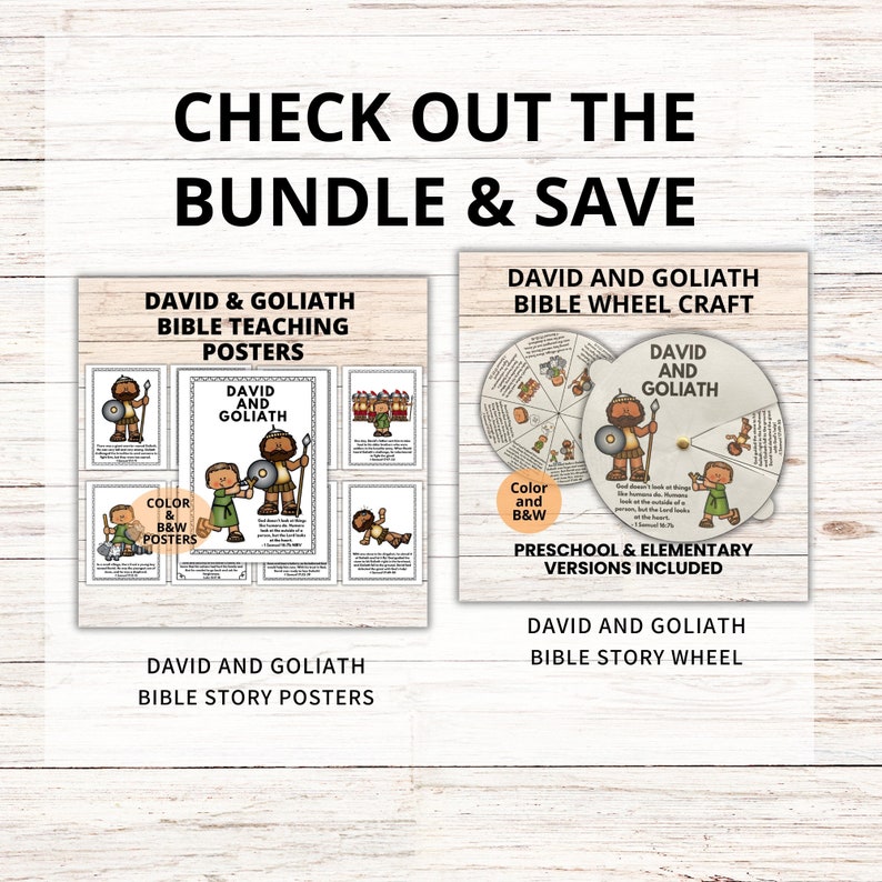 David and Goliath Bible Lesson Teaching Posters and Coloring, Sunday ...