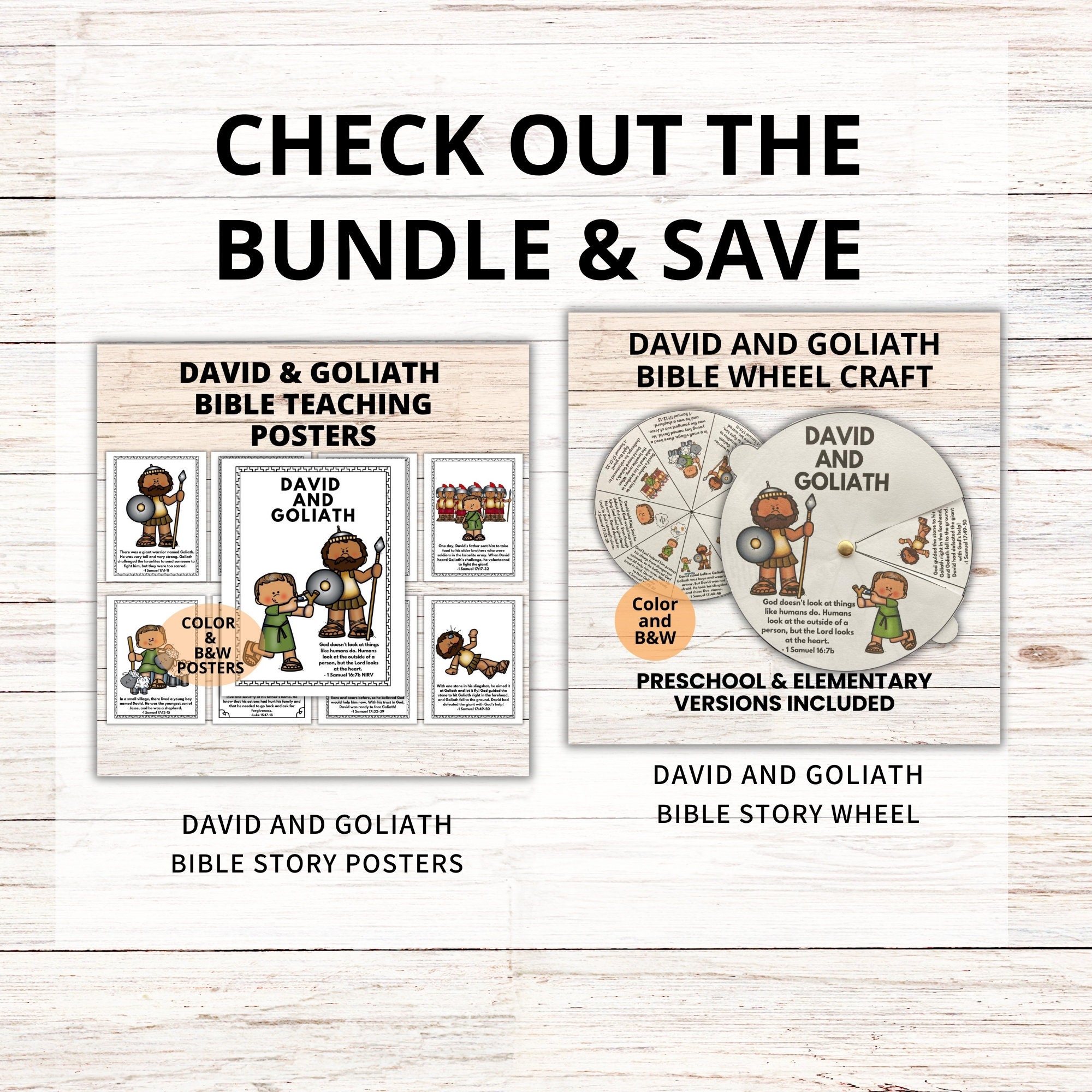 David and Goliath Bible Lesson Teaching Posters and Coloring, Sunday ...