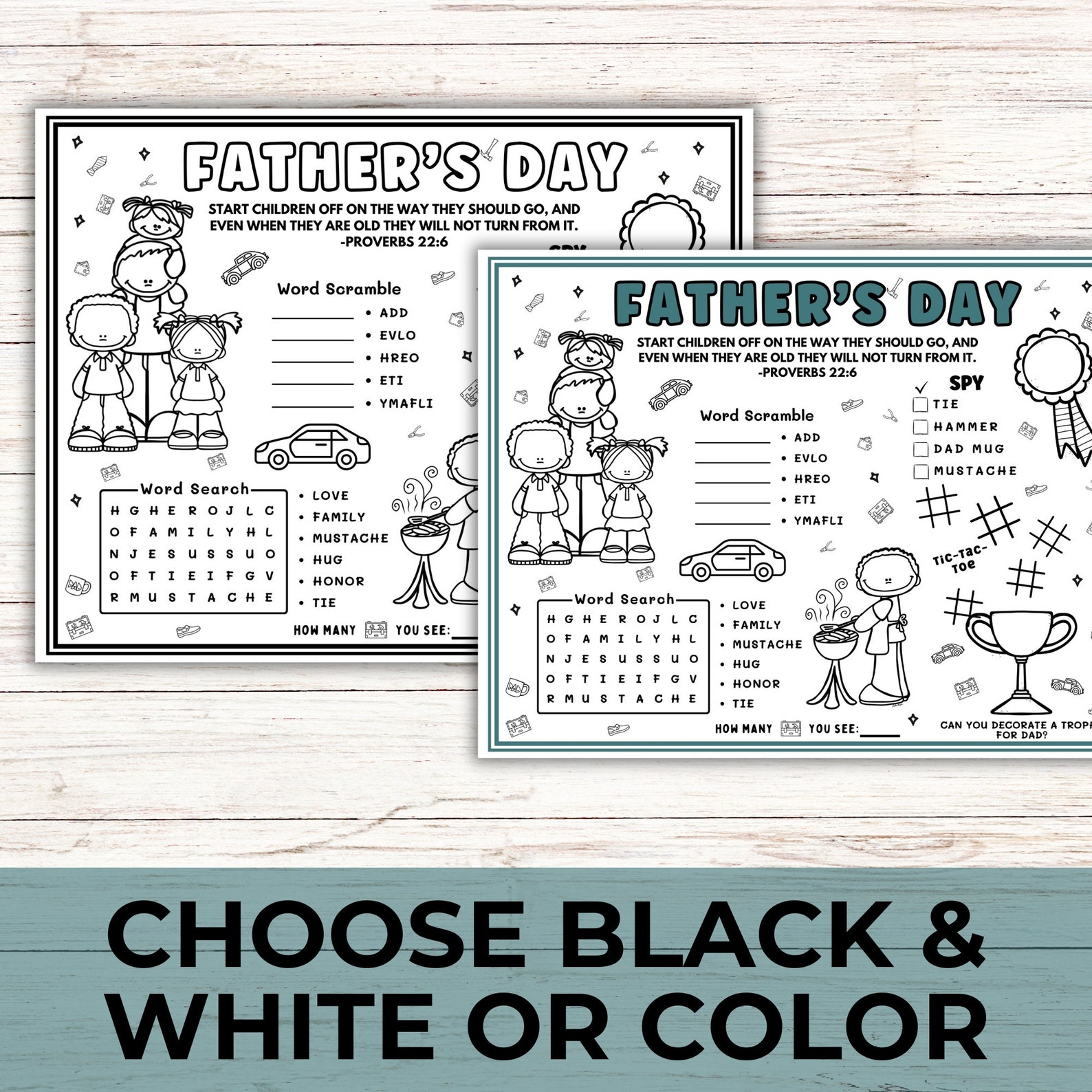 Fathers Day Bible Activity Coloring Placemat, Fathers Day Church Games ...
