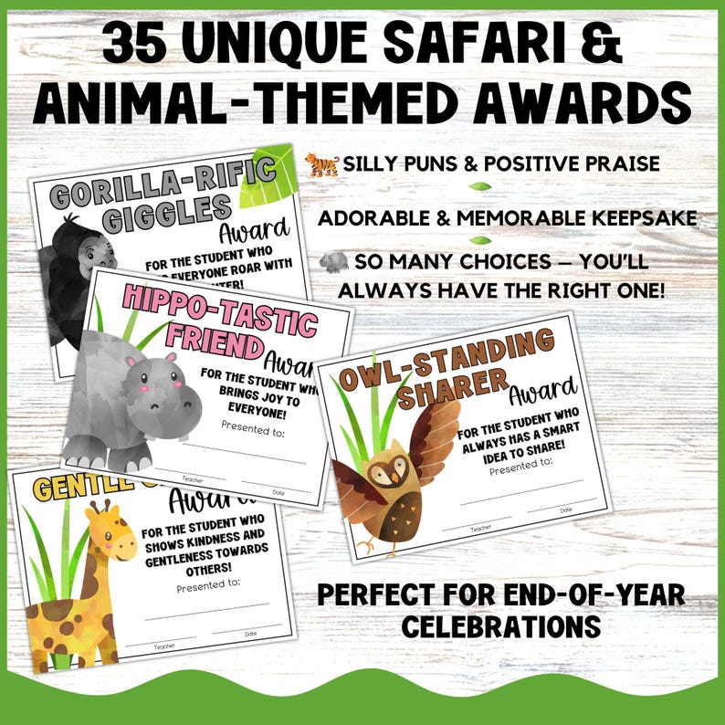 End of the Year Animal Awards Printable, Preschool Class Animal ...