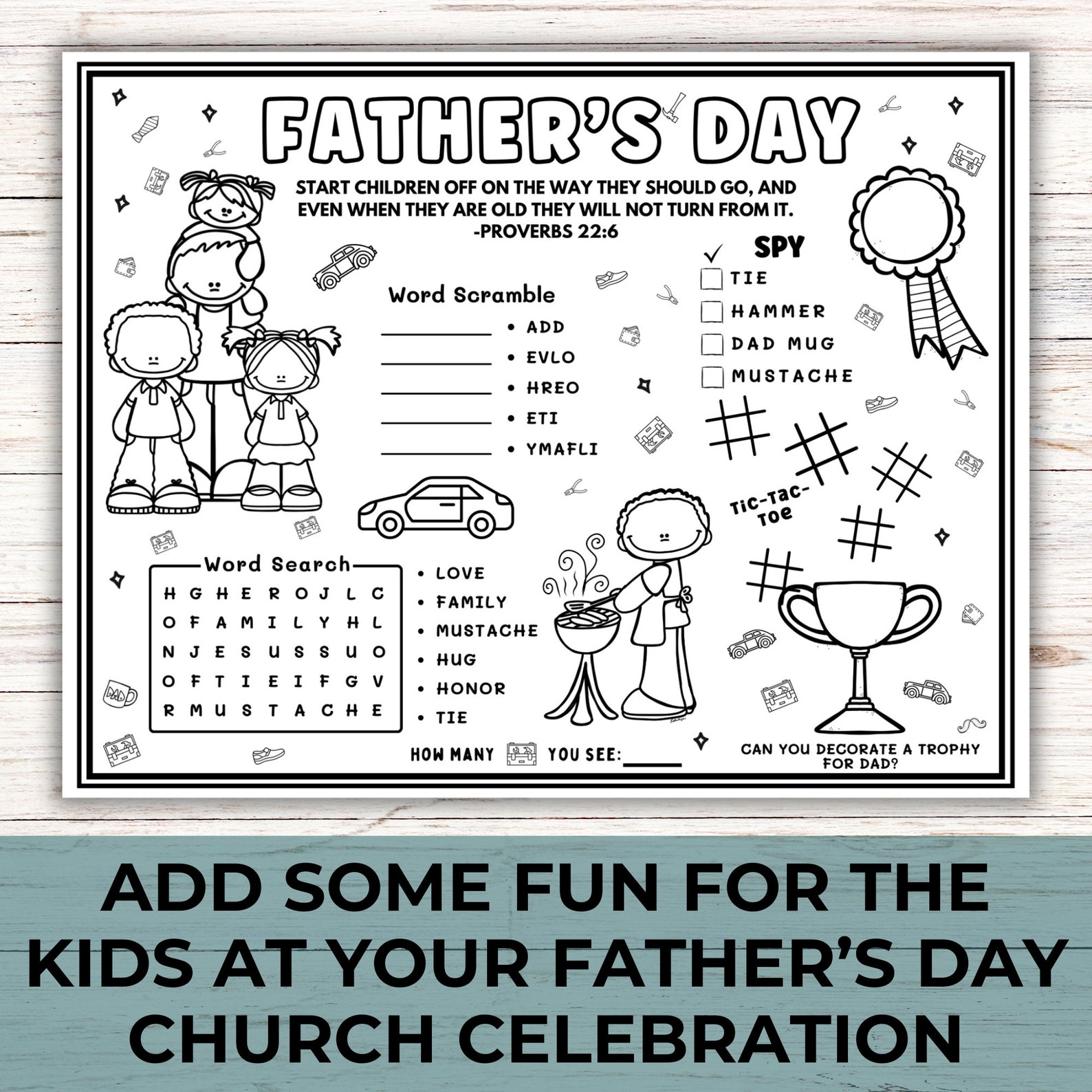 Fathers Day Bible Activity Coloring Placemat, Fathers Day Church Games ...
