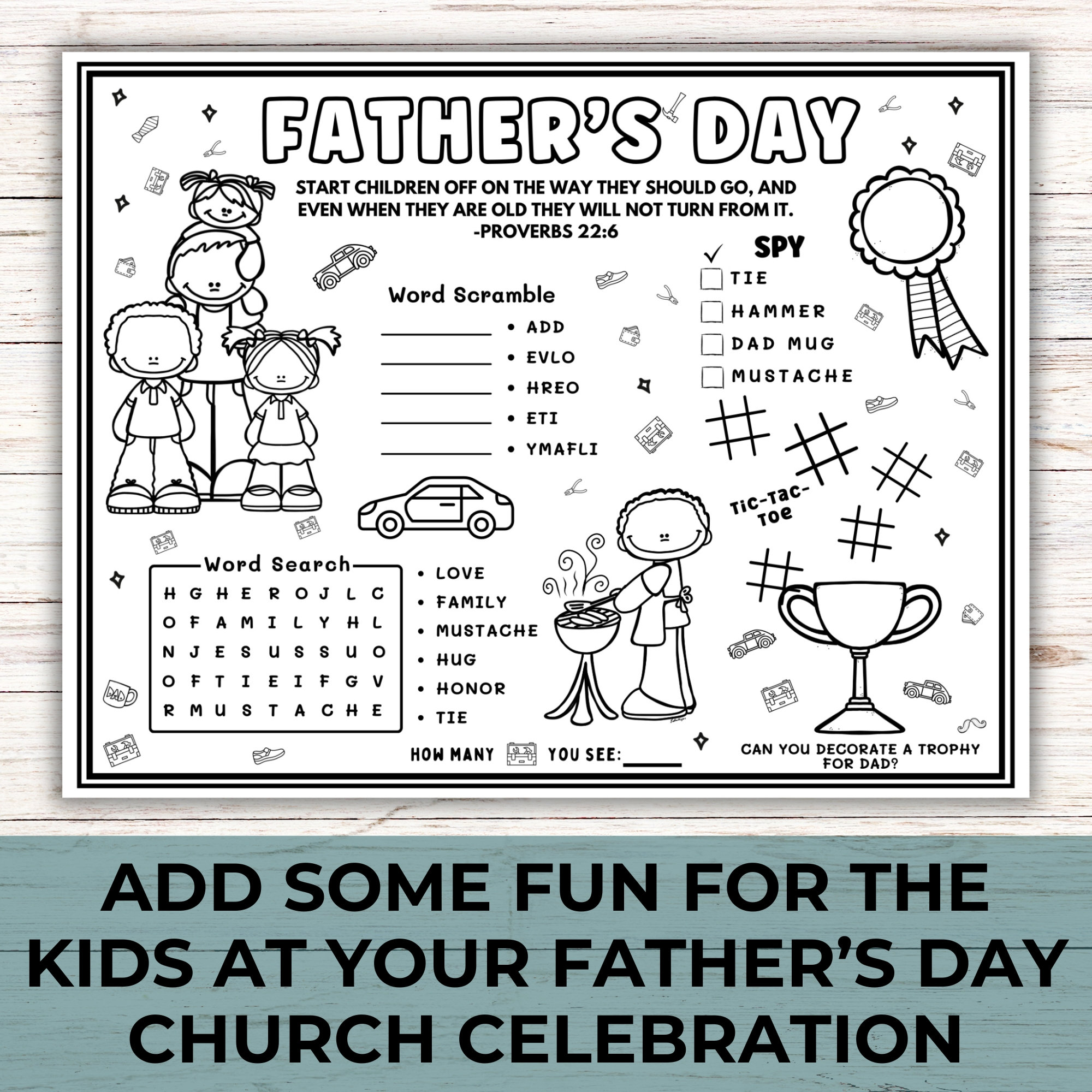 Fathers Day Bible Activity Coloring Placemat, Fathers Day Church Games ...