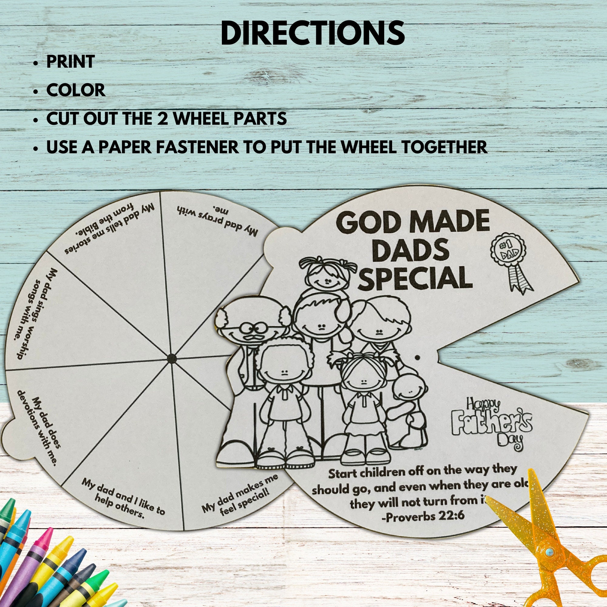 Fathers Day Church Craft for Dad: God Made Dads Special Bible Wheel ...