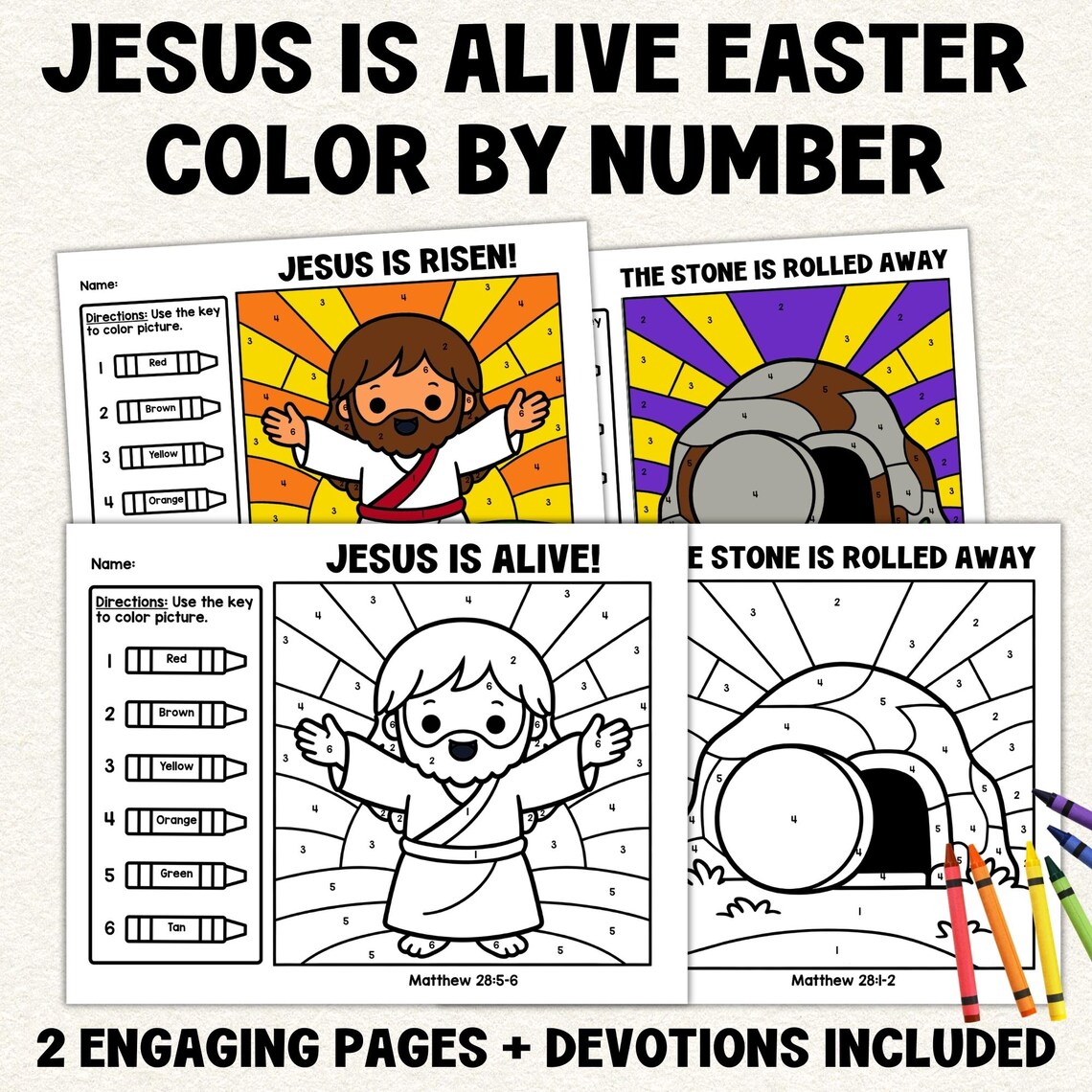 Easter Jesus is Alive Color by Number Bible Activity, Easter ...
