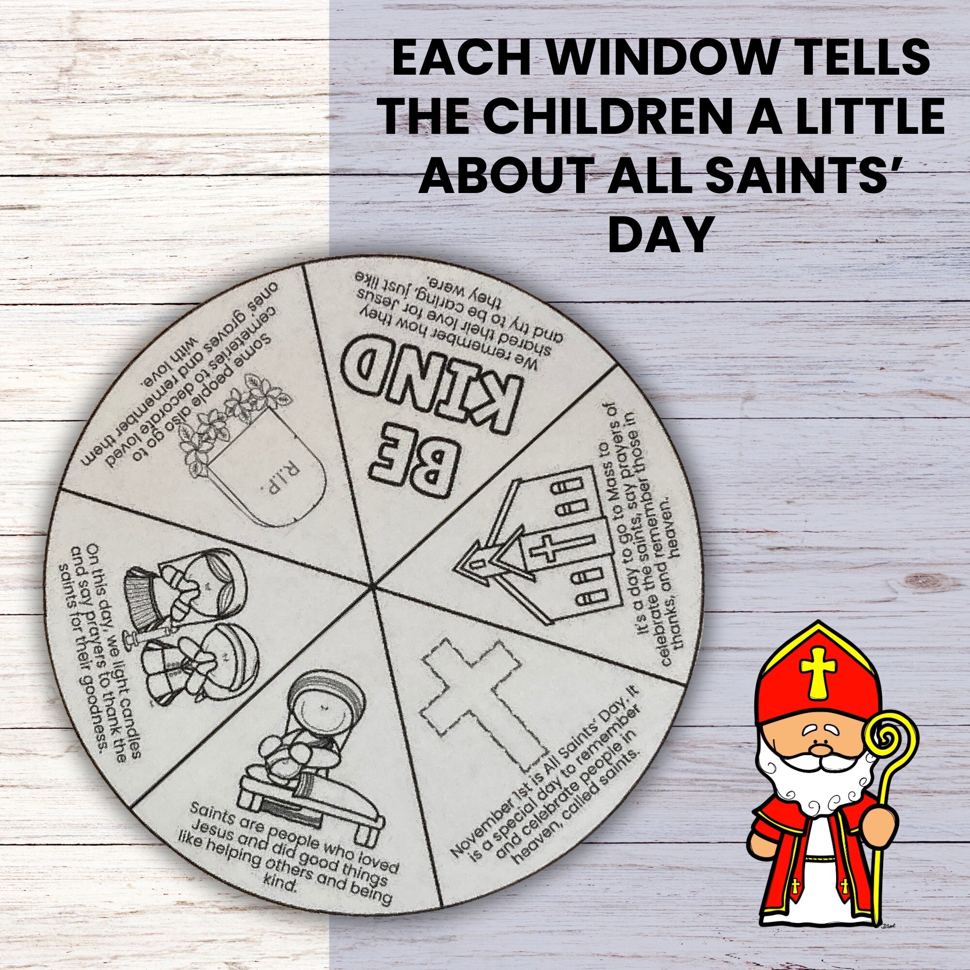 All Saints Day Coloring Wheel Craft Printable for Kids, Sunday School ...