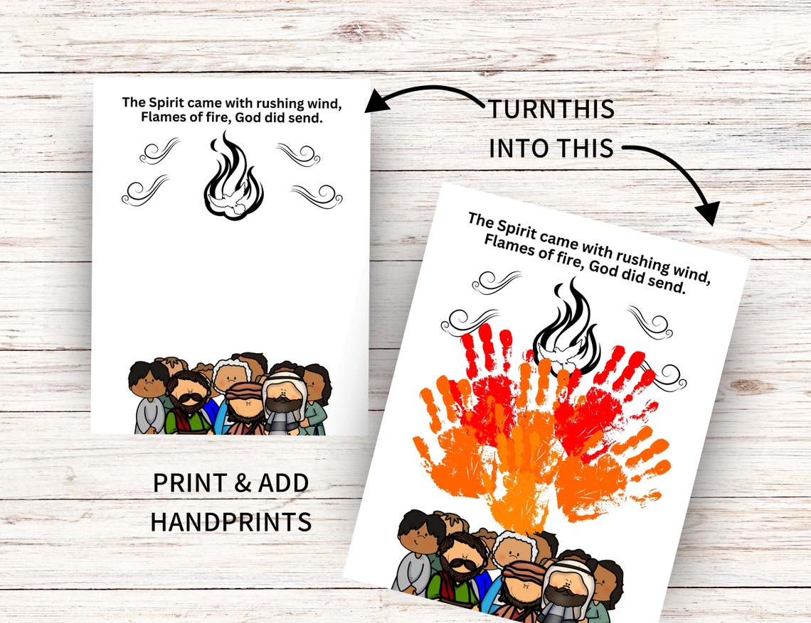 Pentecost Handprint Craft Acts 2 Bible Story, Handprint Art Activity ...
