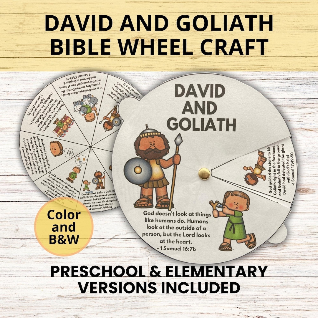 David and Goliath Bible Spinner Wheel Sunday School Craft Printable ...