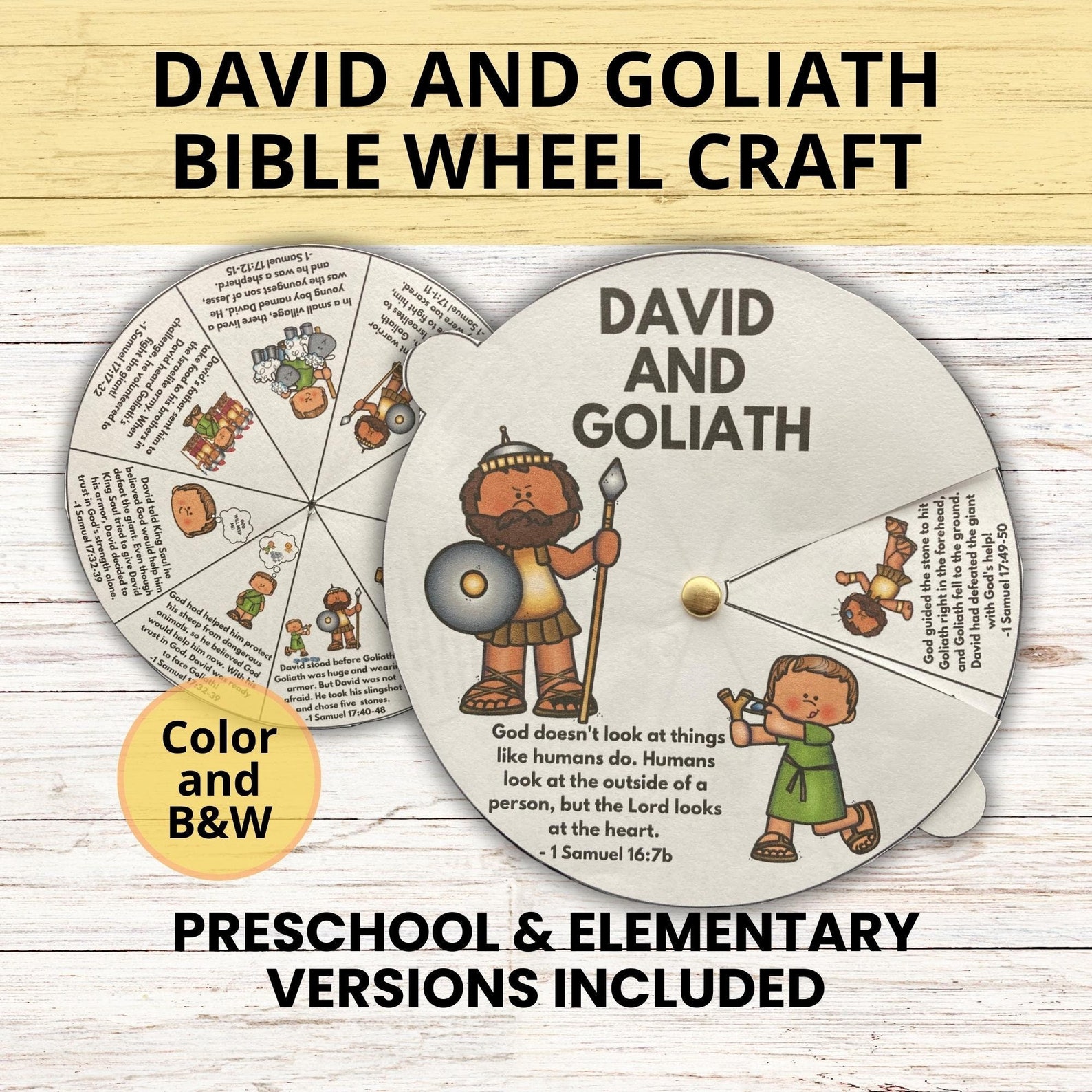 David and Goliath Bible Spinner Wheel Sunday School Craft Printable ...