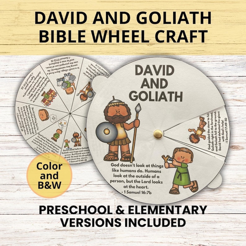 David and Goliath Bible Spinner Wheel Sunday School Craft Printable ...