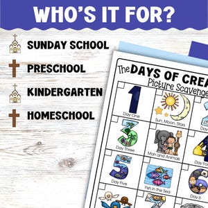 Days of Creation Bible Story Lesson Scavenger Hunt Activity Prek ...