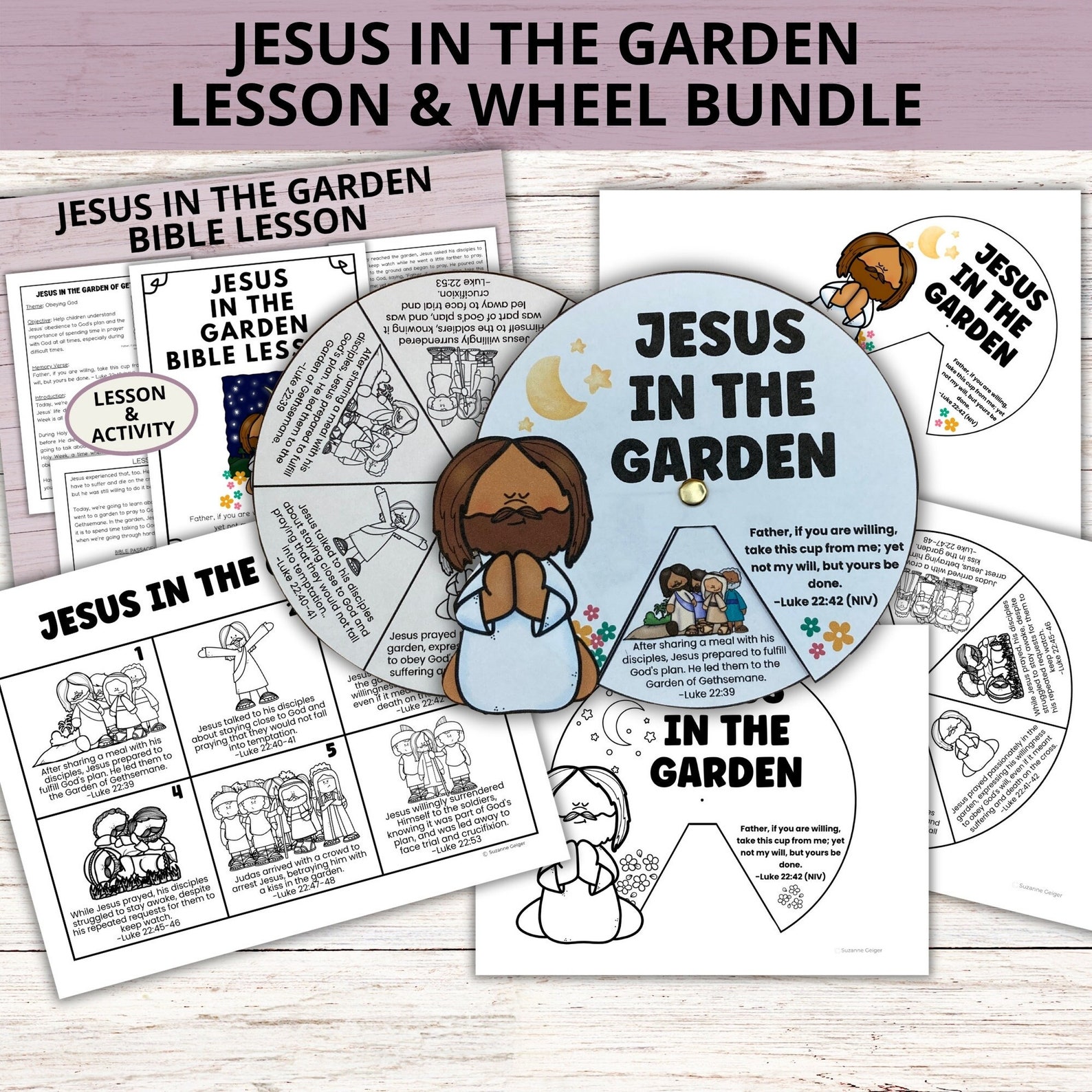 Jesus in the Garden of Gethsemane Bible Coloring Wheel Lesson for Kids ...