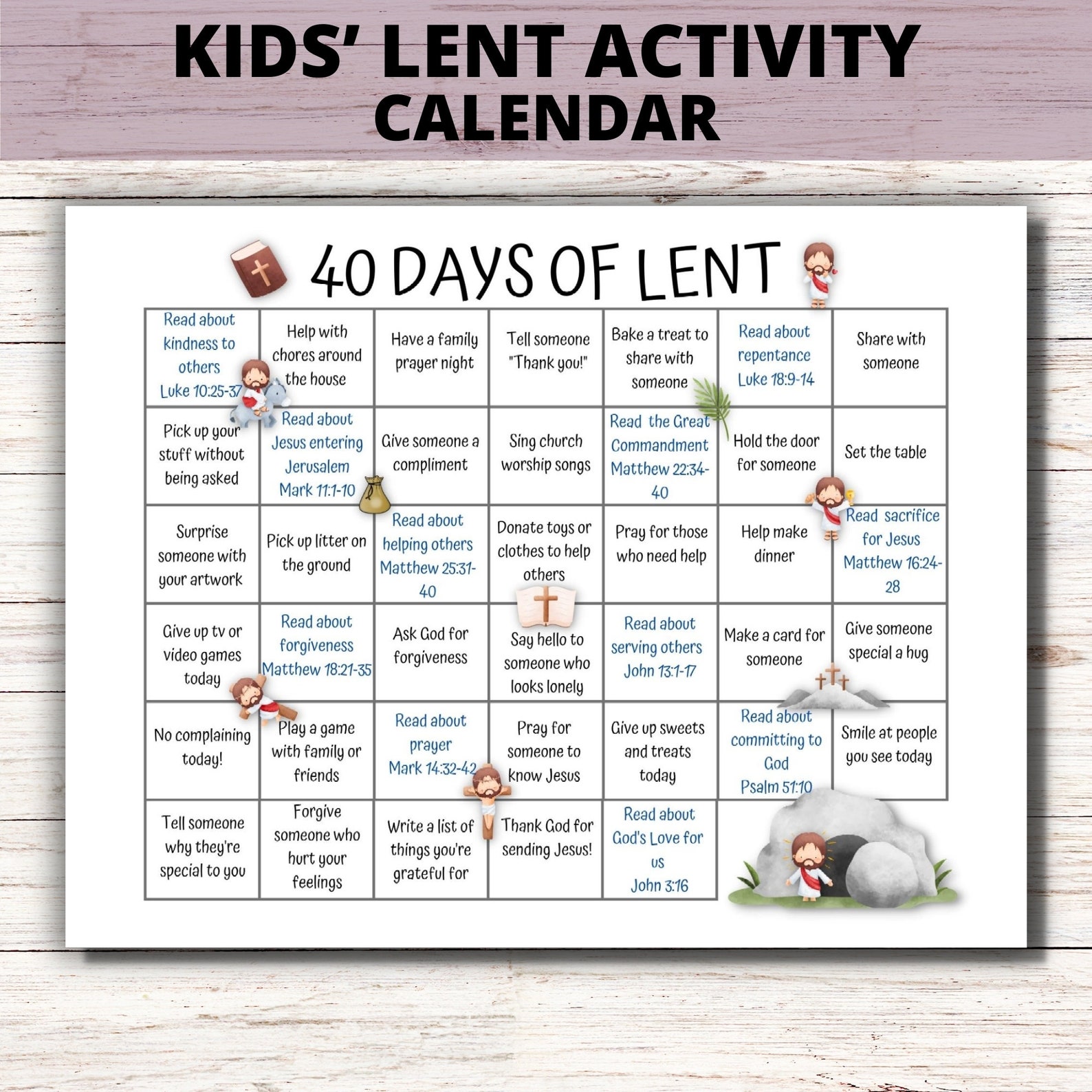 40 Days of Lent Calendar Activities Bundle for Kids, Lent Lesson for ...