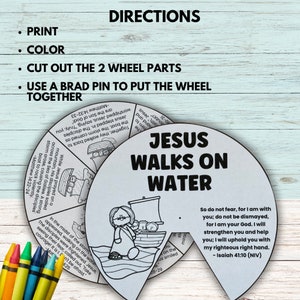 Jesus Walks on Water Bible Craft, Matthew 14:22-33 Bible Coloring Wheel ...