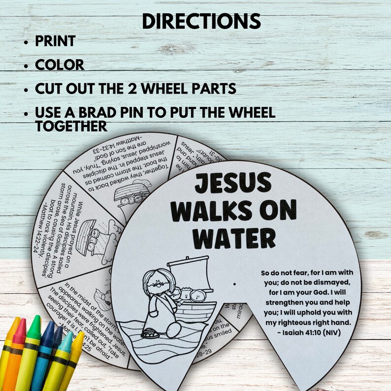 Jesus Walks on Water Bible Craft, Matthew 14:22-33 Bible Coloring Wheel ...