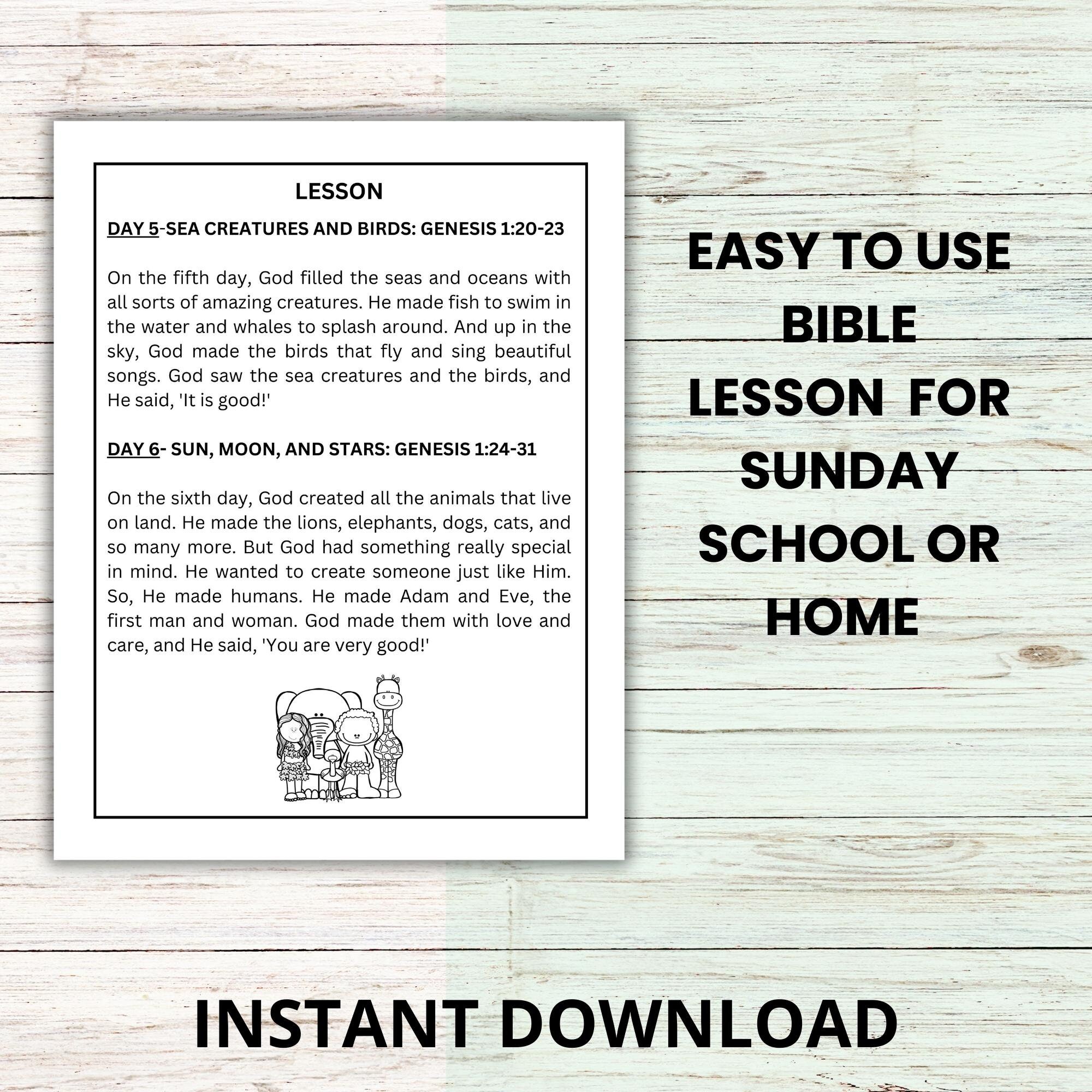 Days of Creation Sunday School Lesson and Craft for Kids, Printable ...