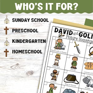 David and Goliath Bible Lesson Scavenger Hunt Activity Prek, Sunday ...