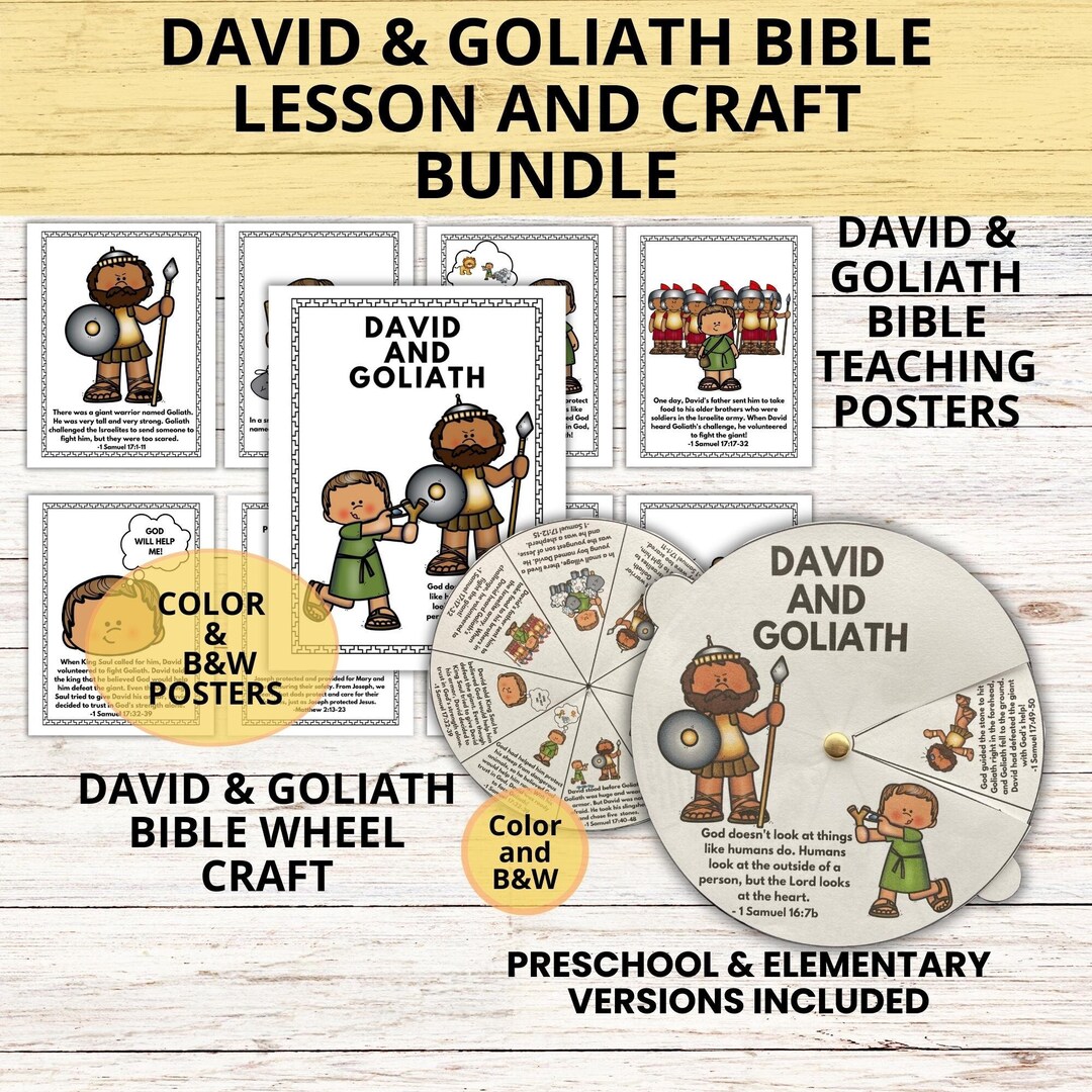 David and Goliath Bible Lesson Teaching Posters and Bible Wheel Craft ...