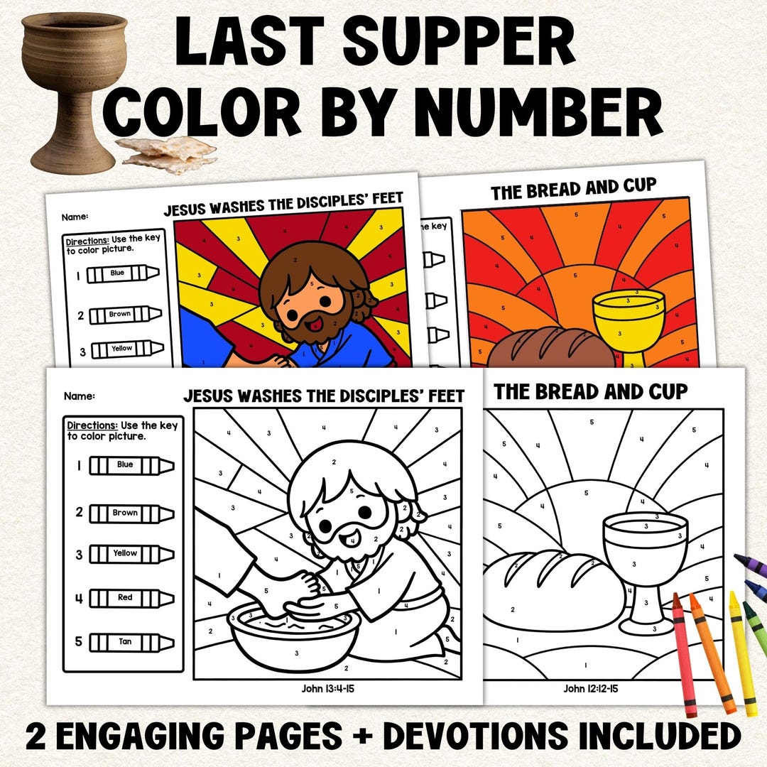 Last Supper Color by Number Bible Craft, Holy Week Christian Easter ...