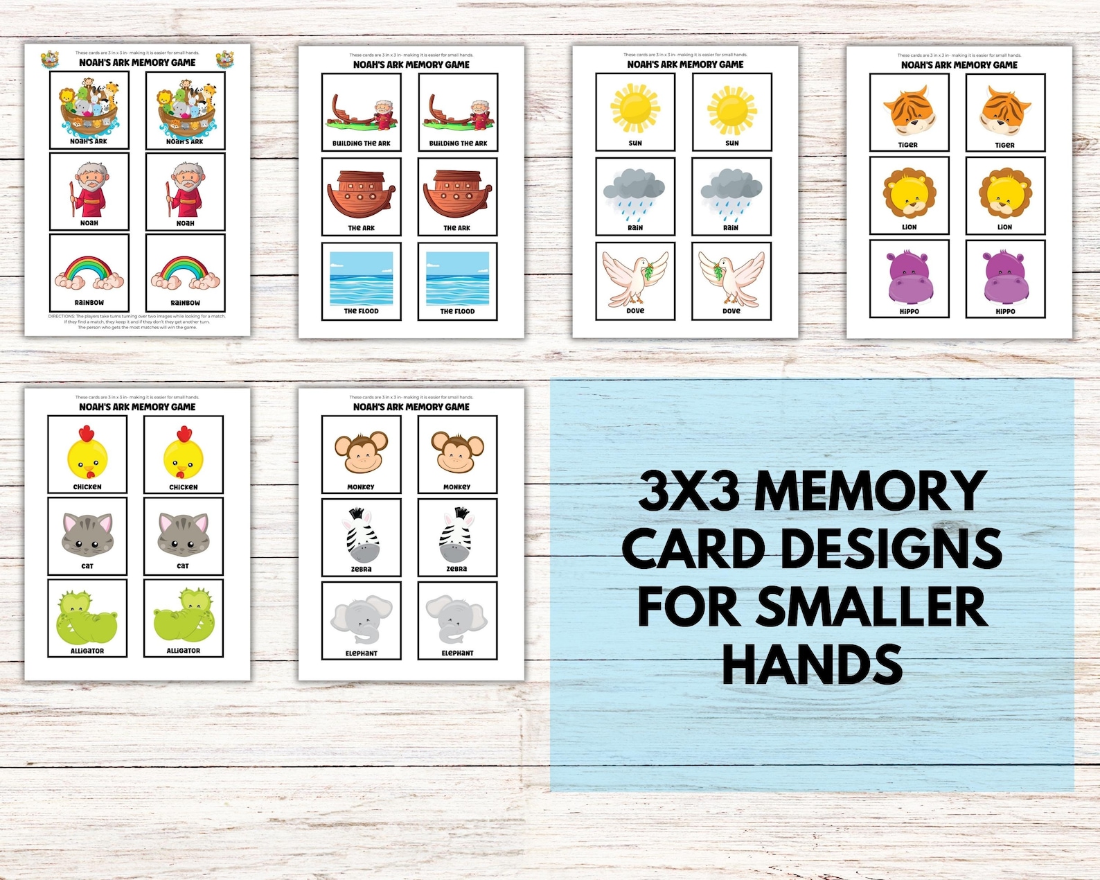 Noah's Ark Bible Memory Match Cards for Kids, Memory Game for Toddlers ...